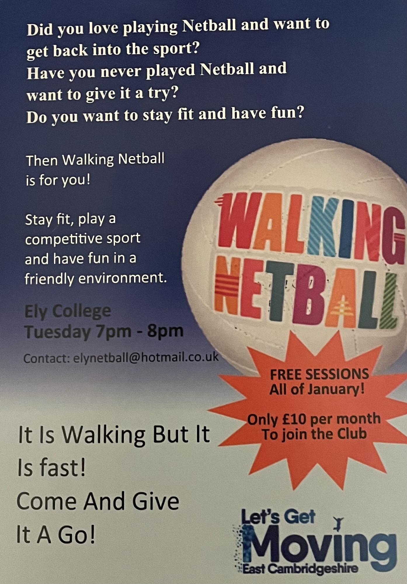 Walking Netball New Members Night - Free! - Spotted in Ely